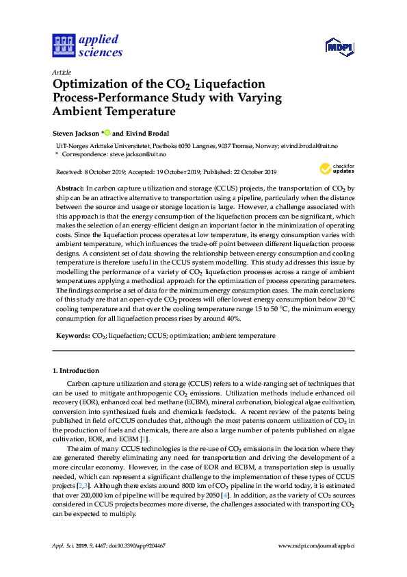 (PDF) Optimization of the CO2 Liquefaction Process - Performance Study ...