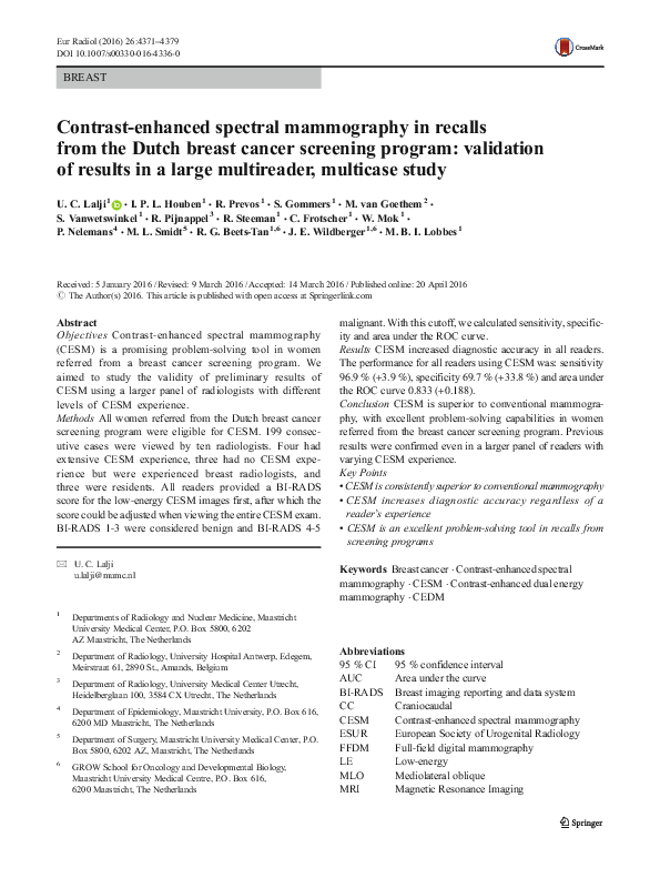(PDF) Contrast-enhanced spectral mammography in recalls from the Dutch ...