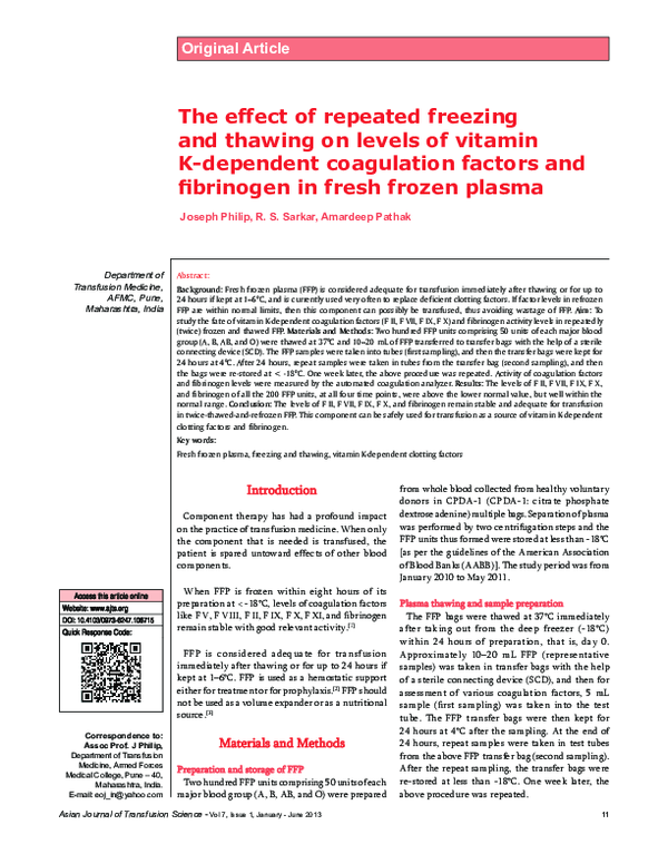 (PDF) The effect of repeated freezing and thawing on levels of vitamin ...