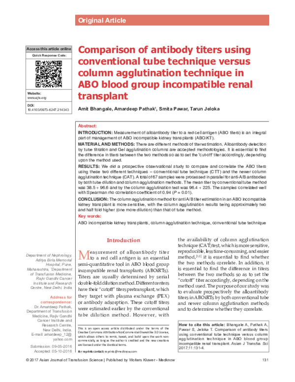 (PDF) Comparison of antibody titers using conventional tube technique ...