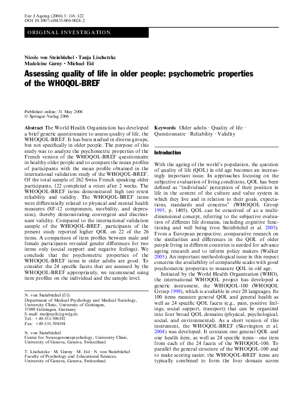 (PDF) Assessing quality of life in older people: psychometric ...