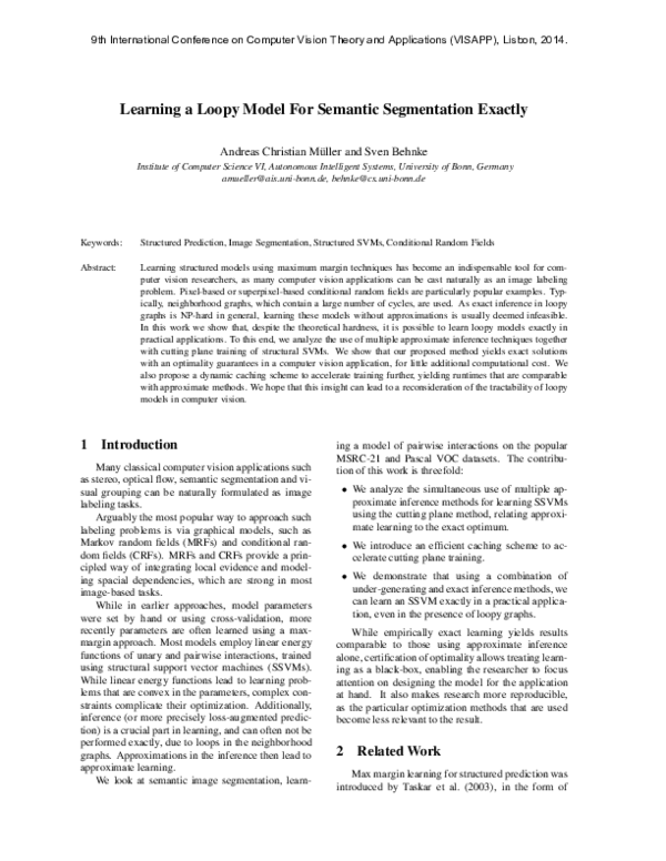 (PDF) Learning a Loopy Model For Semantic Segmentation Exactly