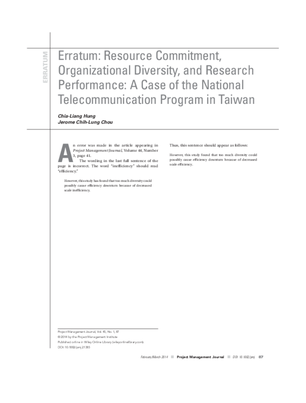 (PDF) Erratum: Resource Commitment, Organizational Diversity, and ...