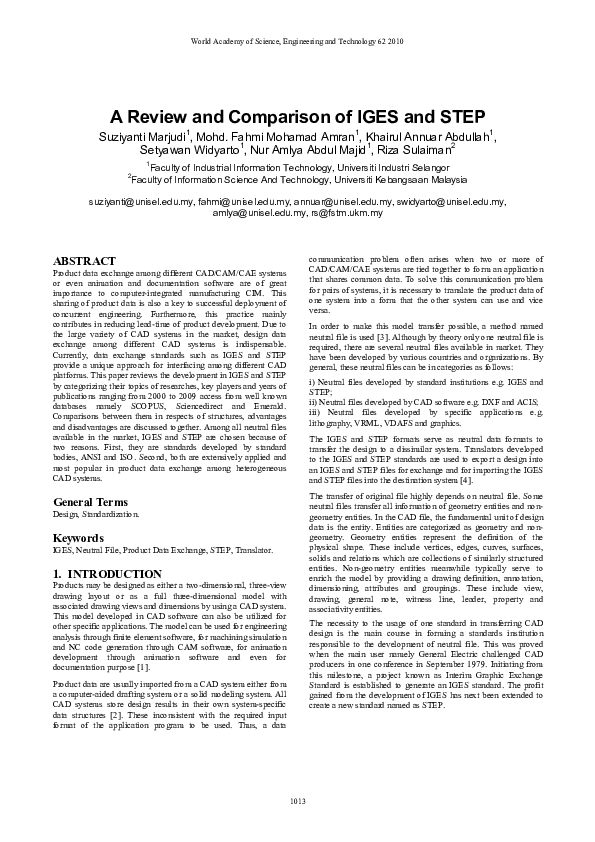 (PDF) A Review and Comparison of IGES and STEP
