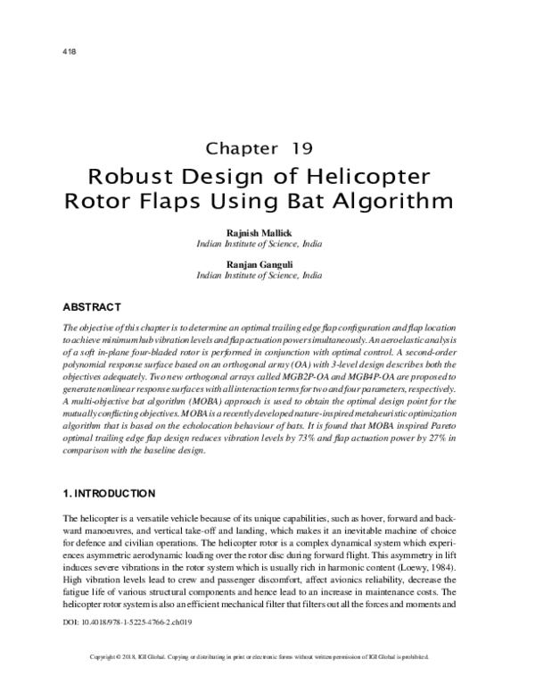 Pdf Robust Design Of Helicopter Rotor Flaps Using Bat Algorithm
