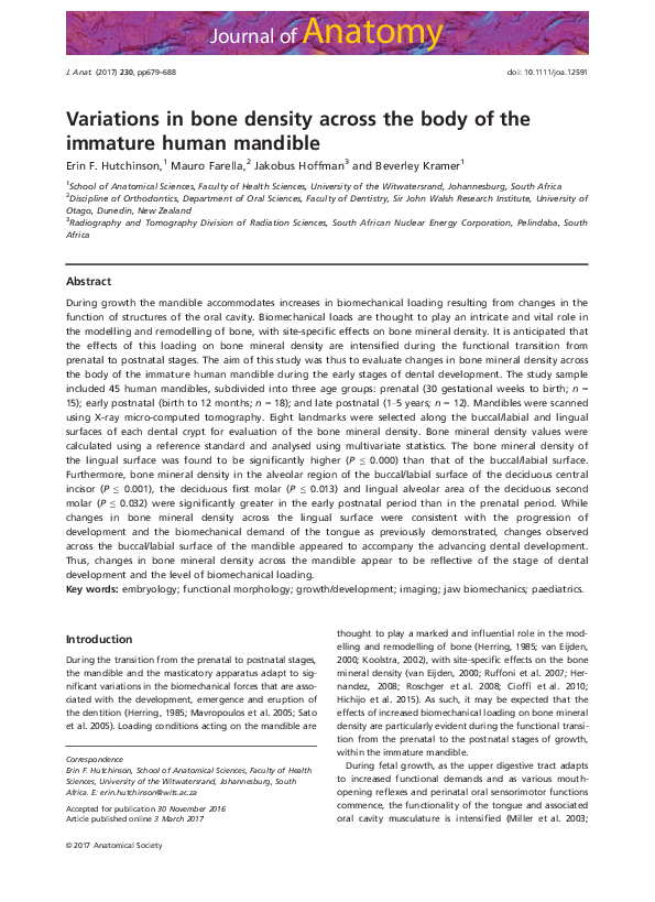 (PDF) Variations in bone density across the body of the immature human ...