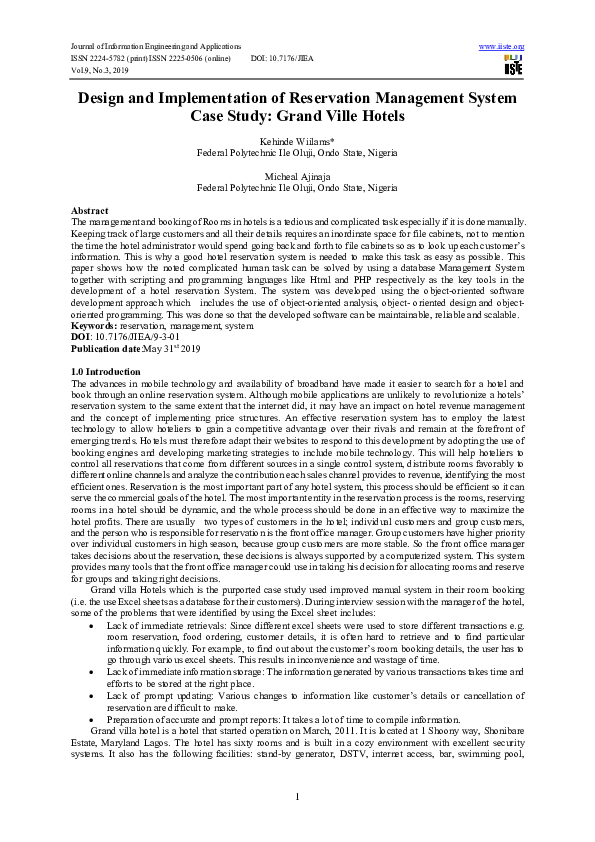 (PDF) Design and Implementation of Reservation Management System Case ...