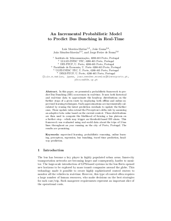 (PDF) An Incremental Probabilistic Model to Predict Bus Bunching in ...