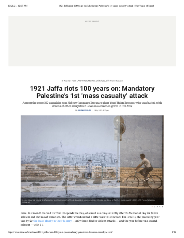 (PDF) The 1921 Jaffa riots, 100 years on
