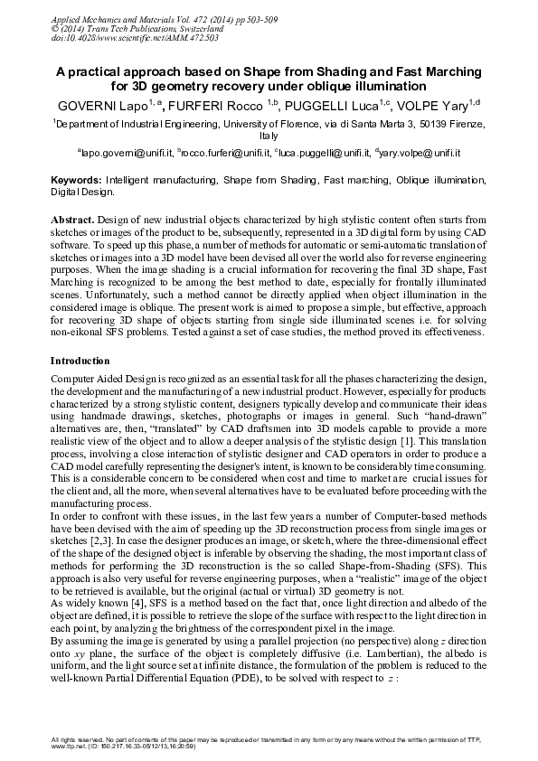(PDF) A Practical Approach Based on Shape from Shading and Fast ...