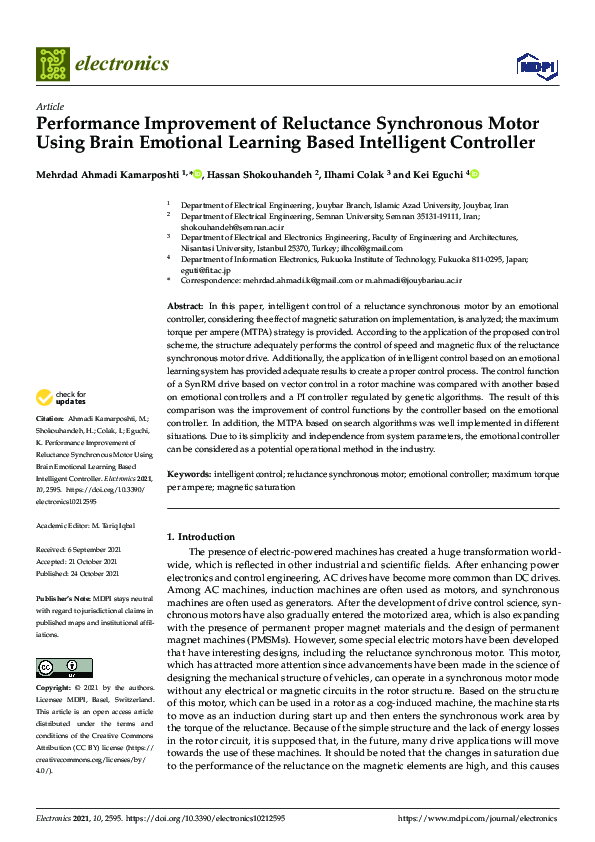 Pdf Performance Improvement Of Reluctance Synchronous Motor Using Brain Emotional Learning