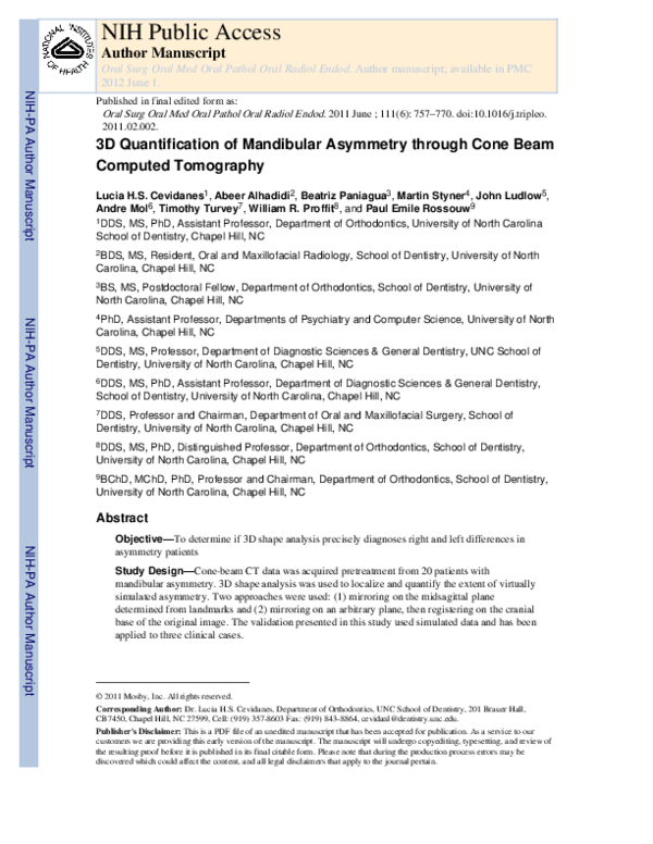 (PDF) Three-dimensional quantification of mandibular asymmetry through cone-beam computerized ...