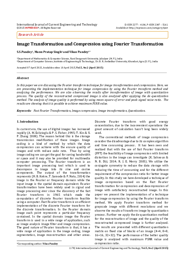 Pdf Image Transformation And Compression Using Fourier Transformation
