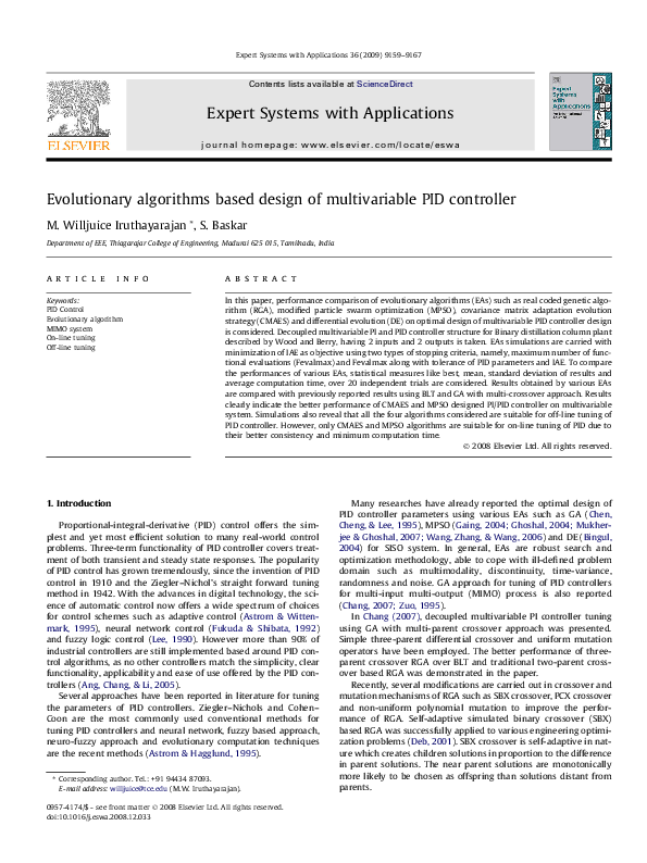 Pdf Evolutionary Algorithms Based Design Of Multivariable Pid Controller
