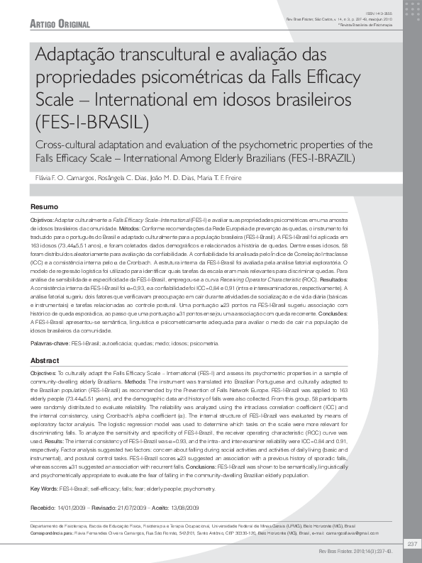 (PDF) Cross-cultural adaptation and evaluation of the psychometric ...