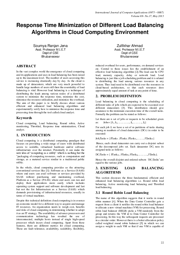 (PDF) Response Time Minimization of Different Load Balancing Algorithms in Cloud Computing ...