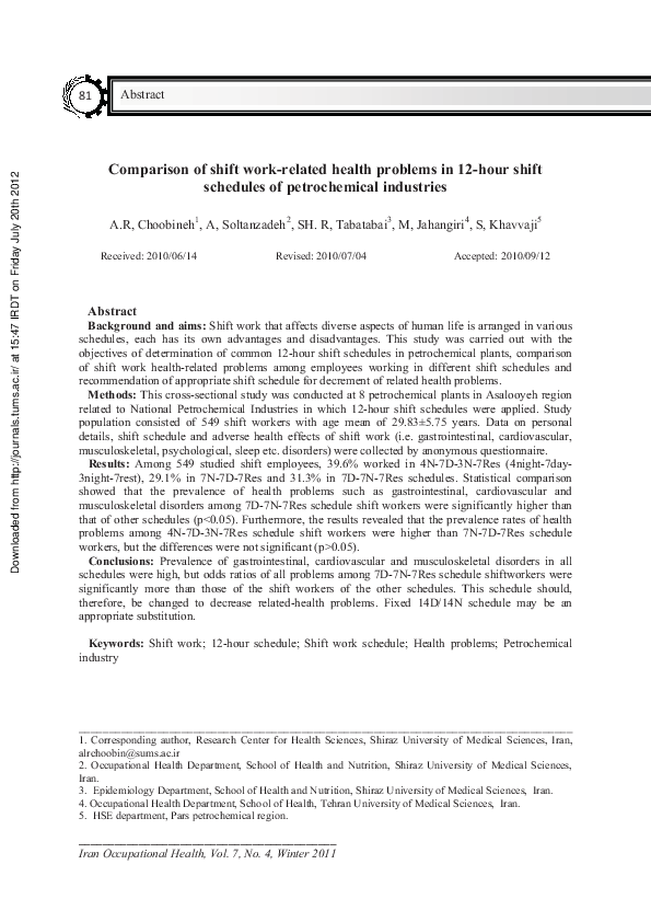 (PDF) Comparison of Shift Work-related Health Problems in 12-hour Shift ...