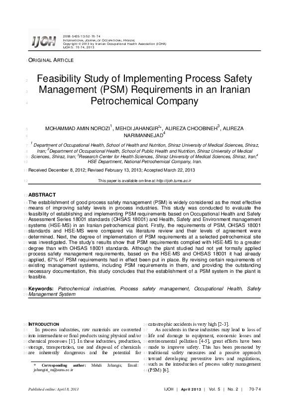 (PDF) Feasibility Study of Implementing Process Safety Management (PSM ...