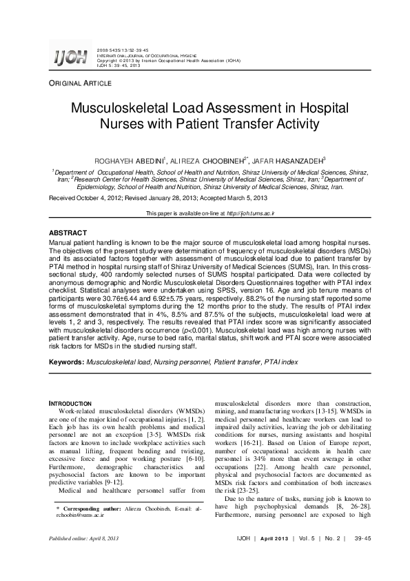 (PDF) Musculoskeletal Load Assessment in Hospital Nurses with Patient ...