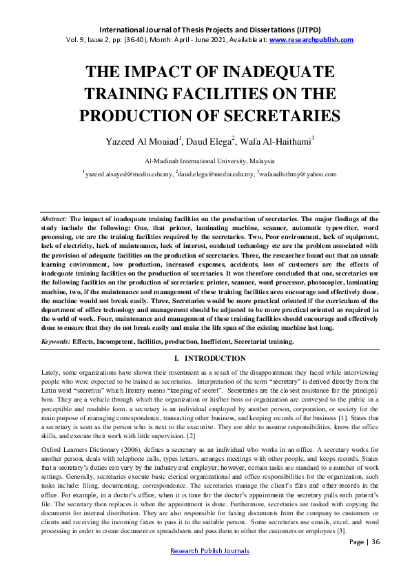 (PDF) THE IMPACT OF INADEQUATE TRAINING FACILITIES ON THE PRODUCTION OF ...