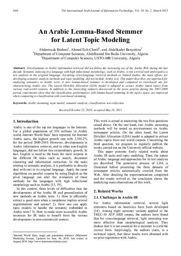 (PDF) An arabic lemma-based stemmer for latent topic modeling