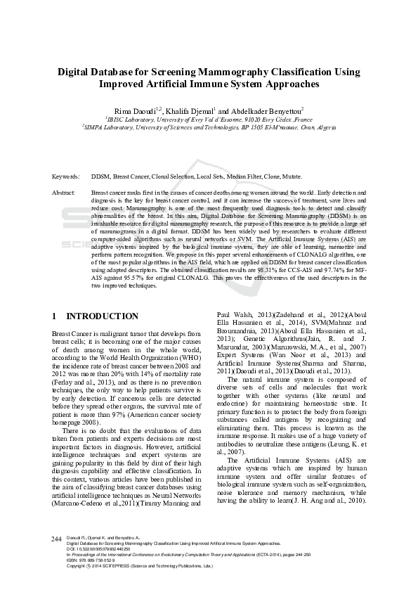 (PDF) Digital Database for Screening Mammography Classification Using ...
