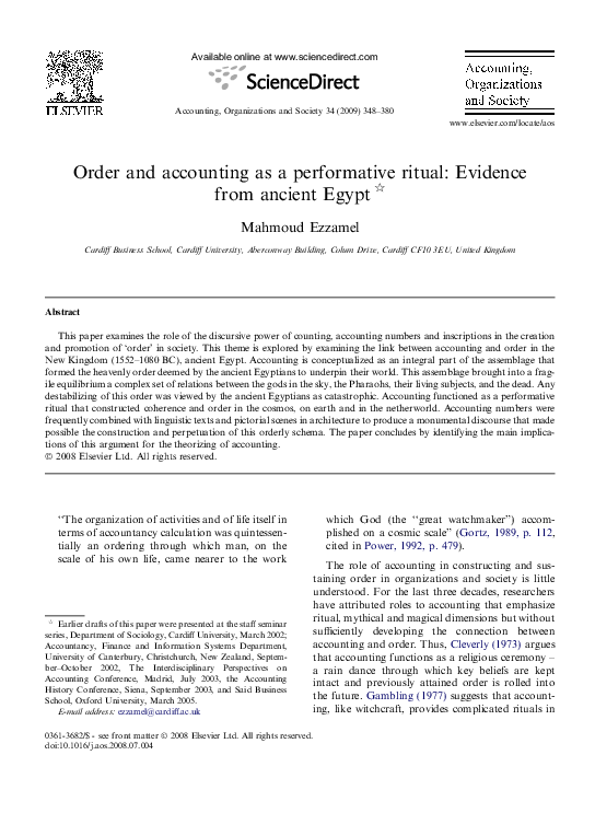 (PDF) Order and accounting as a performative ritual: Evidence from ...