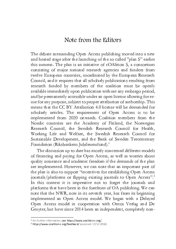 (PDF) Note from the Editors