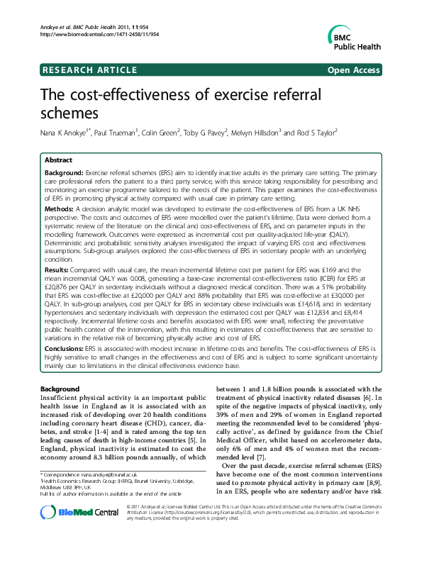 (PDF) The cost-effectiveness of exercise referral schemes