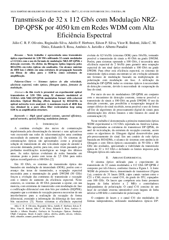(PDF) Transmissão de 32 x 112 Gb/s com Modulação NRZDP- QPSK por 4050 ...