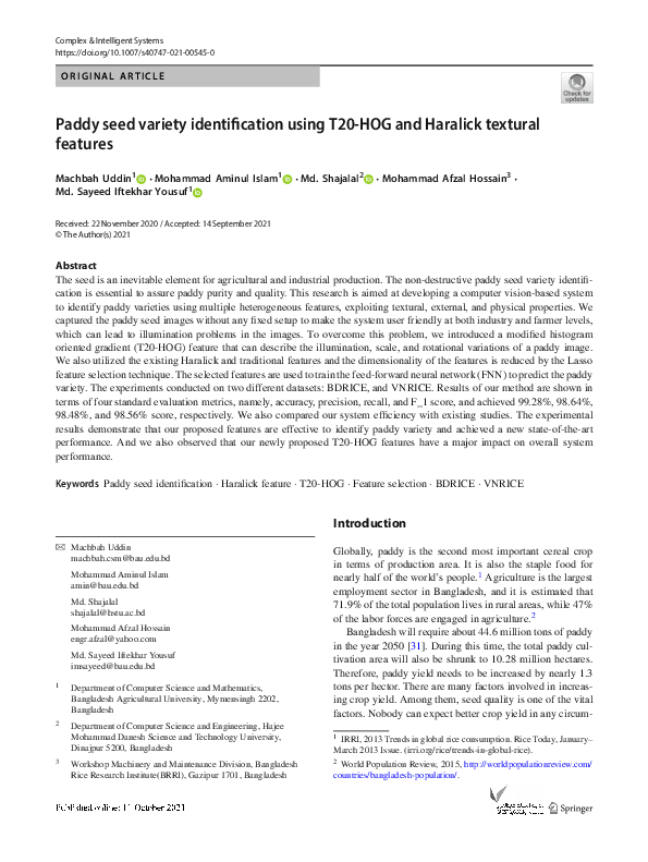 (PDF) Paddy seed variety identification using T20-HOG and Haralick ...