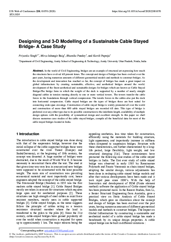 (PDF) Designing and 3-D Modelling of a Sustainable Cable Stayed Bridge ...
