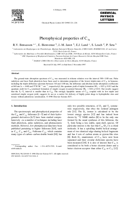 (PDF) Photophysical properties of C76