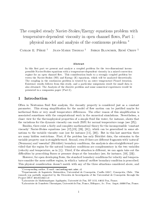 (PDF) The coupled steady Navier-Stokes/Energy equations problem with ...