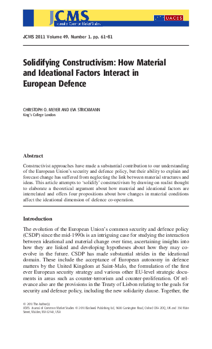 (PDF) Solidifying Constructivism: How Material and Ideational Factors ...