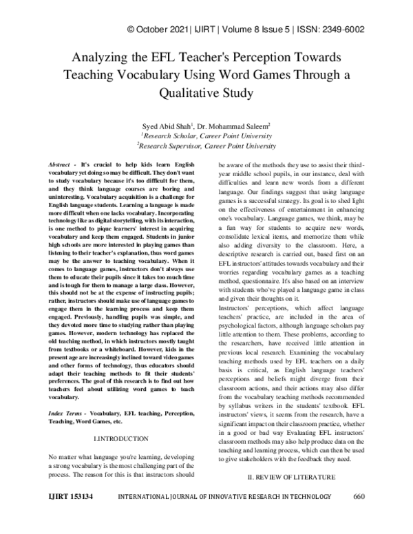 (PDF) Analyzing the EFL Teacher's Perception Towards Teaching ...