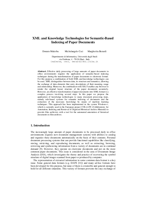 Pdf Xml And Knowledge Technologies For Semantic Based Indexing Of