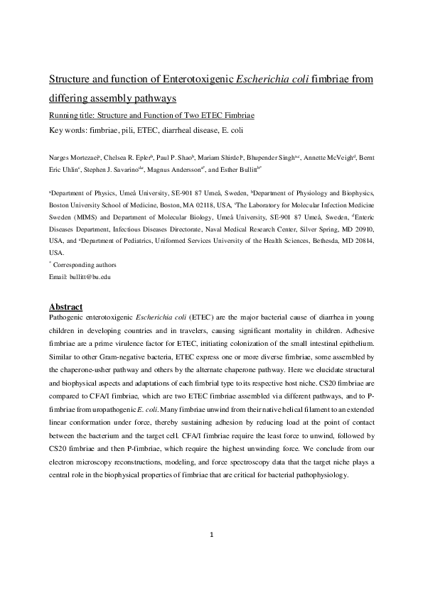 (PDF) Structure and function of Enterotoxigenic Escherichia coli ...