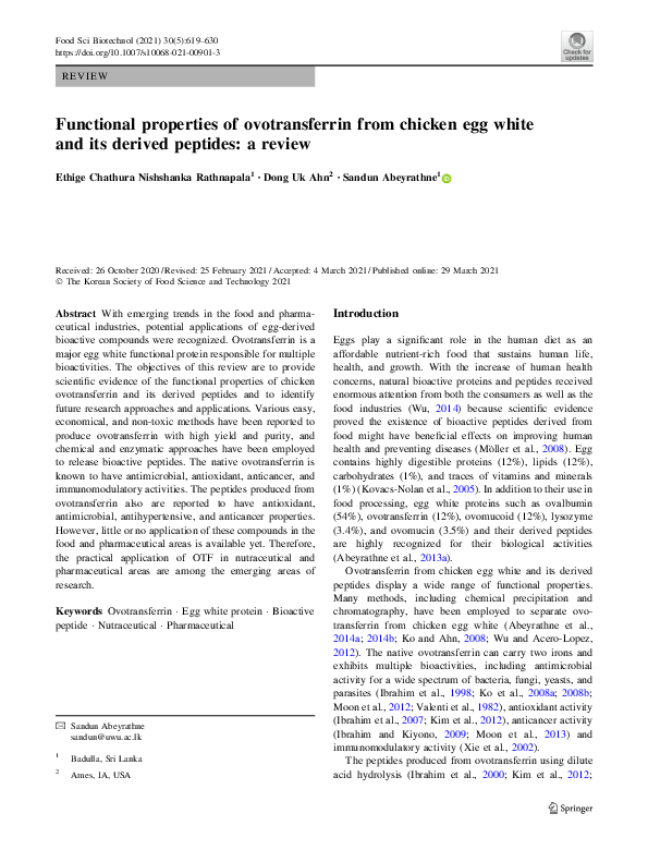 (PDF) Functional properties of ovotransferrin from chicken egg white ...
