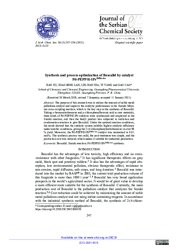 (PDF) Synthesis and process optimization of Boscalid by catalyst Pd ...