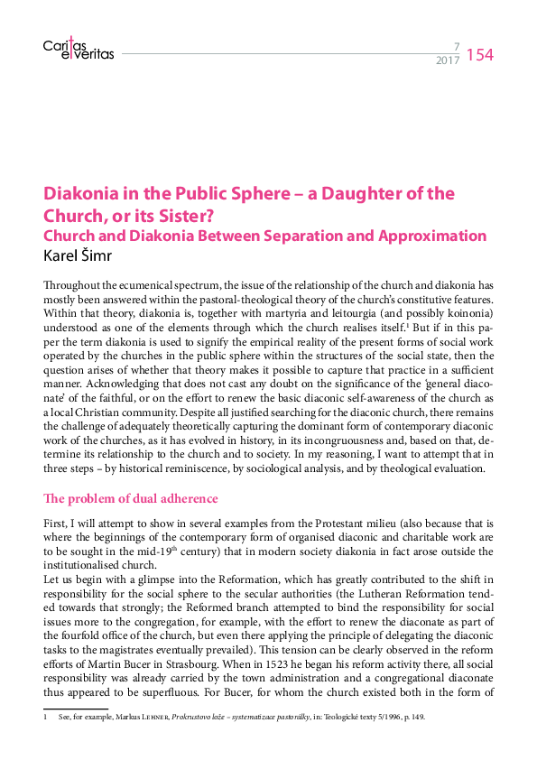 (PDF) Diakonia in the Public Sphere - a Daughter of the Church, or its ...