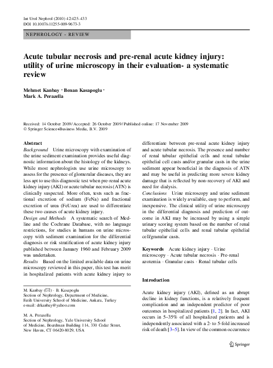 (PDF) Acute tubular necrosis and pre-renal acute kidney injury: utility ...