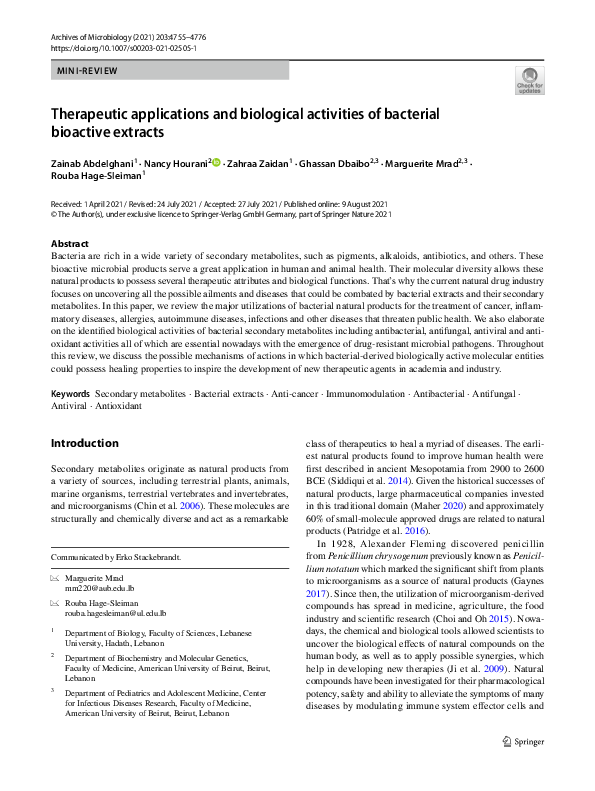 (PDF) Therapeutic applications and biological activities of bacterial ...