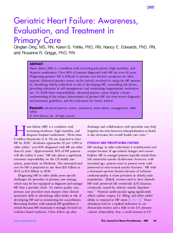 (PDF) Geriatric heart failure: Awareness, evaluation, and treatment in ...