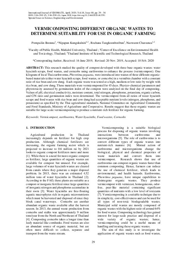 (PDF) Vermicomposting Different Organic Wastes to Determine Suitability ...
