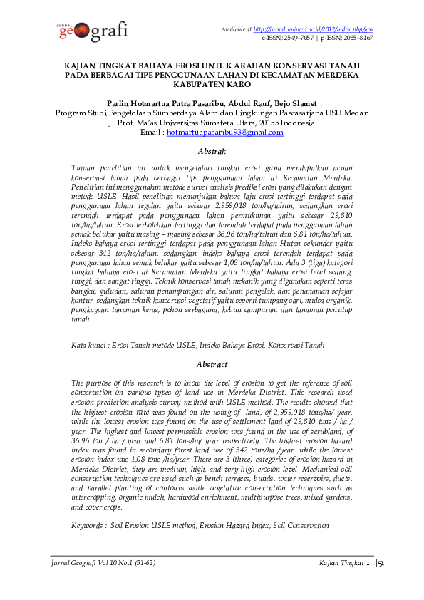 (PDF) Kajian Tingkat Bahaya Erosi Untuk Arahan Konservasi Tanah Pada ...