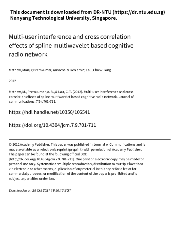 (PDF) Multi-user Interference and Cross Correlation Effects of Spline ...