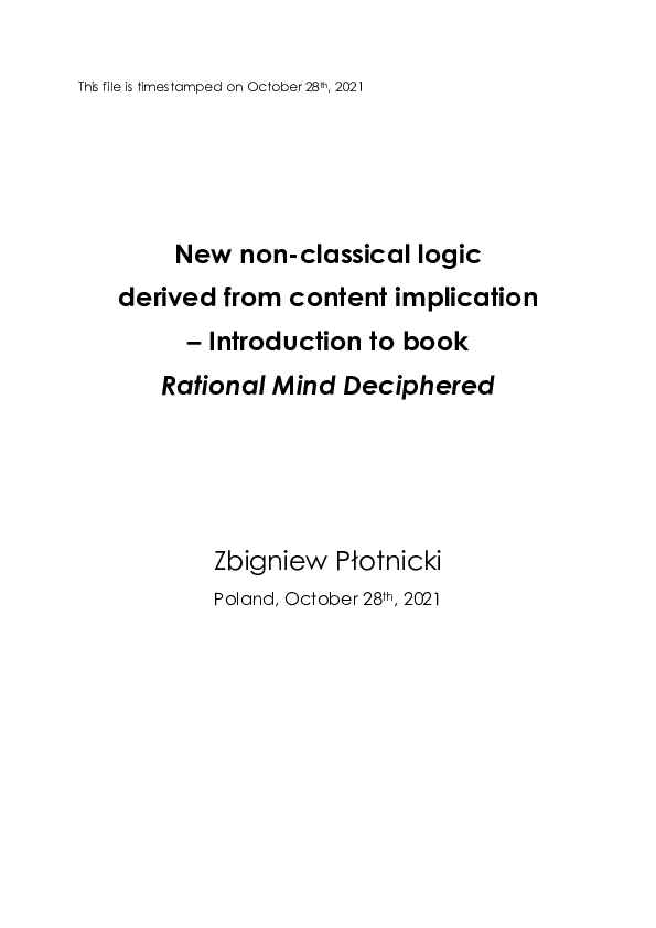 (PDF) New non-classical logic derived from content implication (v2) - Introduction to book ...