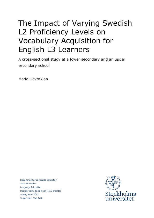 (PDF) The Impact of Different Proficiency Levels of Swedish as L2 on ...
