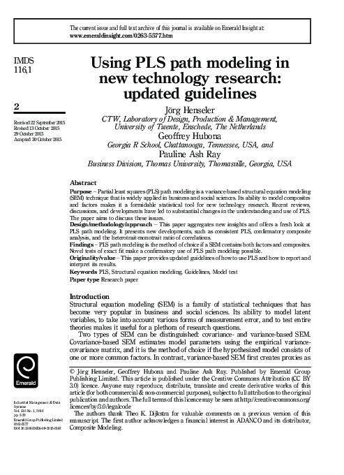 Pdf Using Pls Path Modeling In New Technology Research Updated 2255